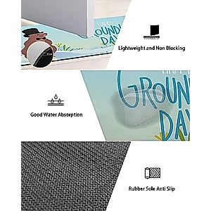 Groundhog Day Bath Mat for Tub,Non Slip Bathroom Floor Runner Rug Quick Dry & Absorbent Diatomaceous Earth Shower Sink Kitchen Living Room Washable Doormat,Spring Blue Forest Green Grass 16"x24"