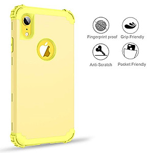 BENTOBEN iPhone XR Case, iPhone XR Phone Case, 3 in 1 Heavy Duty Rugged Hybrid Solid Hard PC Cover Soft Silicone Bumper Impact Resistant Shockproof Protective Case for Apple iPhone XR, Yellow Lemon