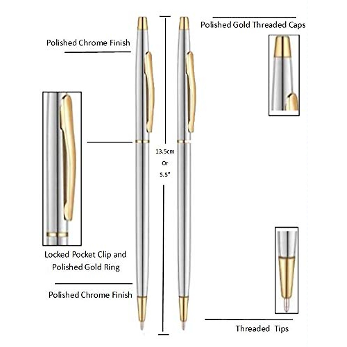 Classic Chrome and Gold Police Uniform Pens | Gold Polished Steel Saint Michael’s Coin | Law Enforcement Uniform pens | Pocket pens for Police | Gold Police Challenge Coin