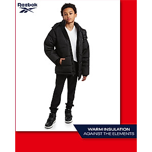 Reebok Boys' Winter Jacket - Heavyweight Quilted Puffer Parka Coat - Insulated Ski Jacket for Boys (8-20), Size 10/12, Black