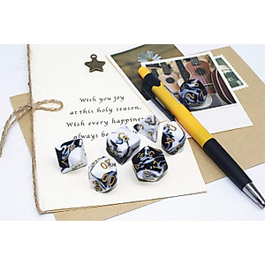 DND Dice Set Black & White Marble RPG Polyhedral Dice Fit Dungeons and Dragons(D&D) Pathfinder MTG Tabletop Role Playing Game 7-Die Dice Set