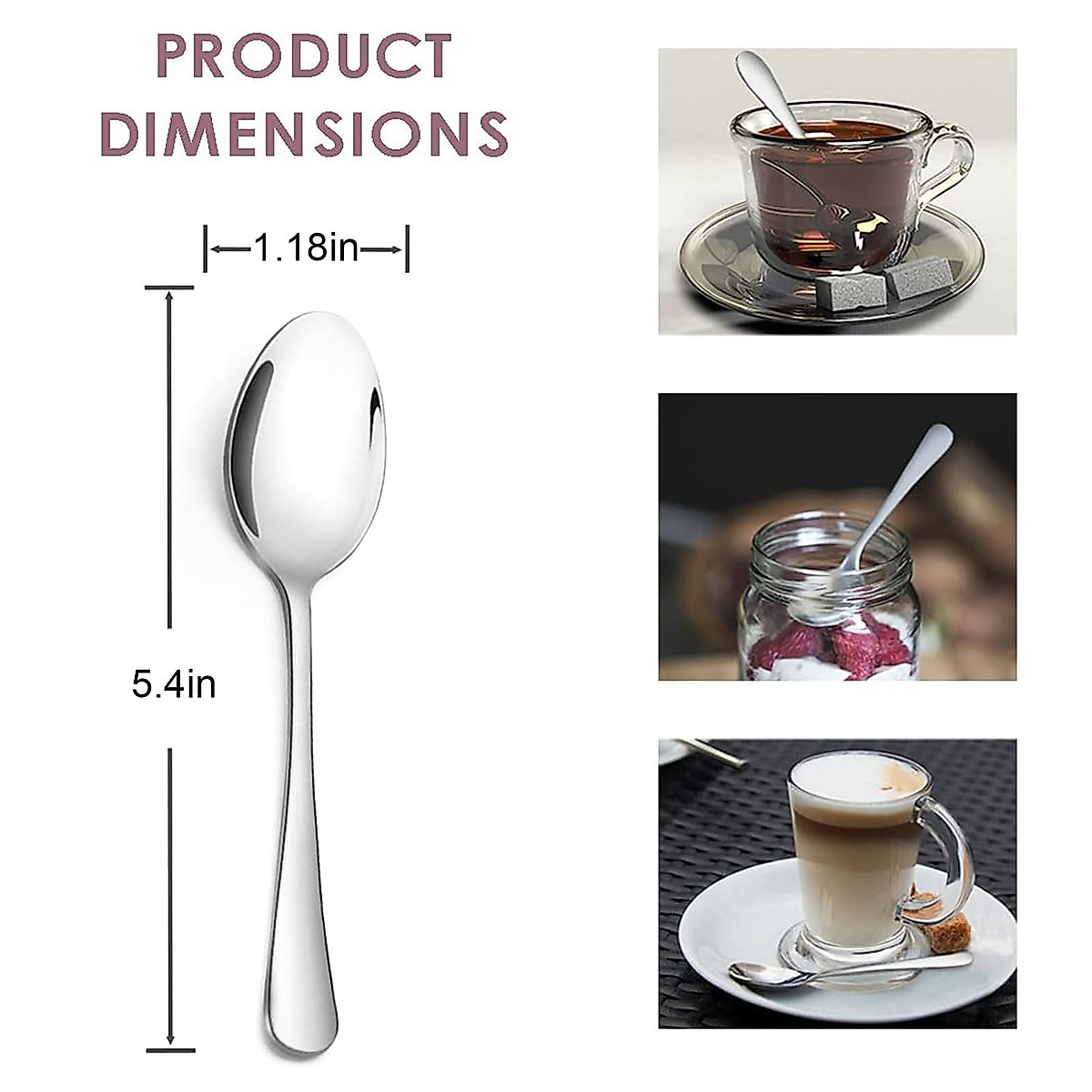 ITITT 8 Piece Tea Spoon,5.4 Inches,Coffee Spoon,18/10 Stainless Steel Demitasse Espresso Spoons,Dessert Spoons,Dishwasher Safe(Silver)