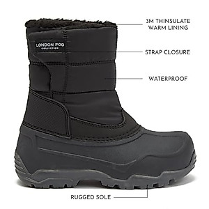 LONDON FOG Jett Waterproof Boys, Girls & Toddler Snow Boots for Kids - Insulated Warm Fleece Lined Girls & Boys Winter Boots - Black, 6 Toddler