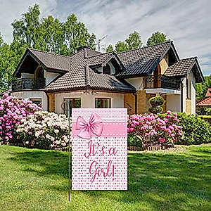 It's A Girl Garden Flag Pink Baby Shower Birth Announcement Decorations for Girl 12x18 Inch Double Sided New Baby Garden Flag Gender Reveal Party Decor Vertical Burlap Banner Outdoor Lawn Yard Sign