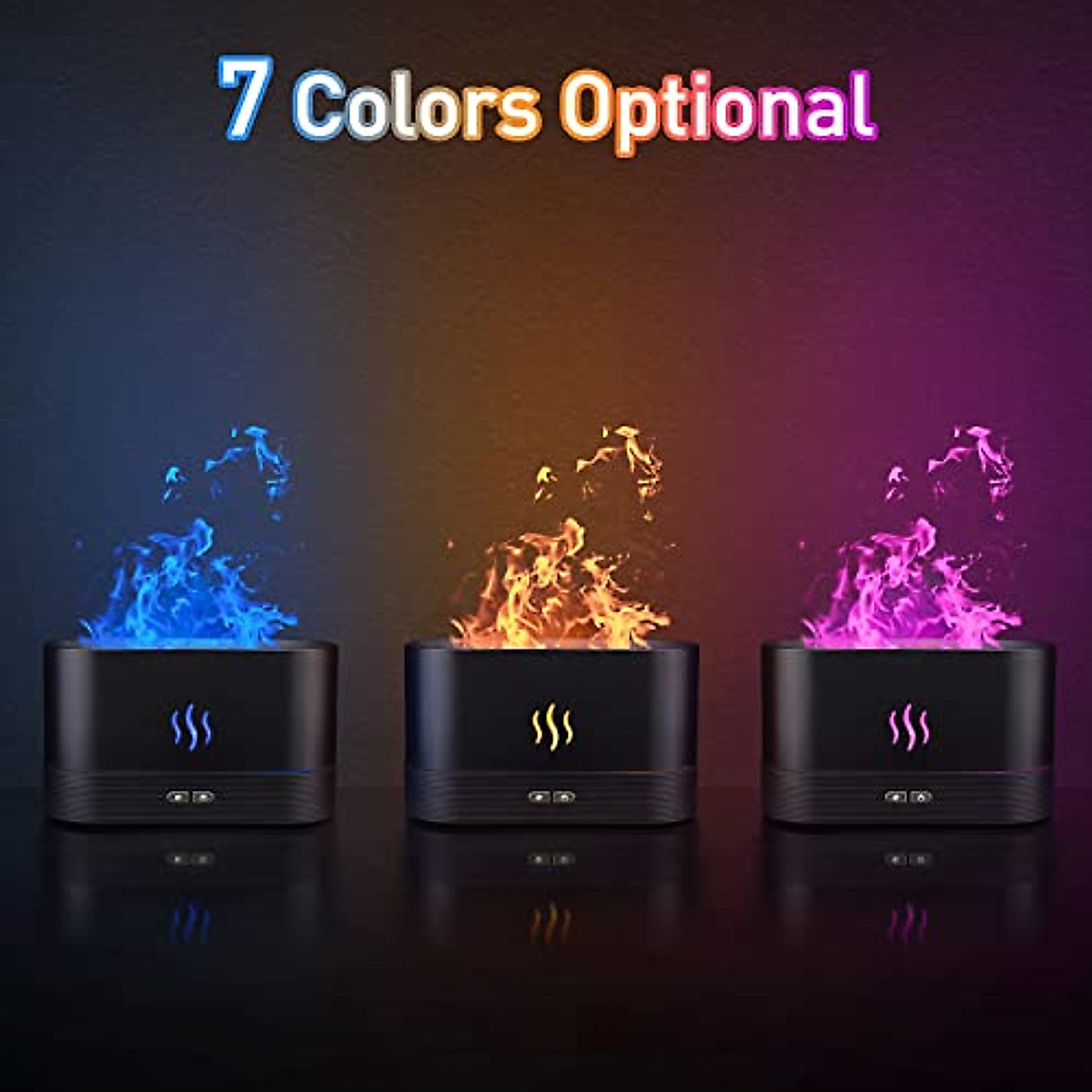 Colorful Flame Air Aroma Diffuser Humidifier, Upgraded 7 Flame Colors Noiseless Essential Oil Diffuser for Home,Office,Yoga with Auto-Off Protection 180ml (8Hours Black)