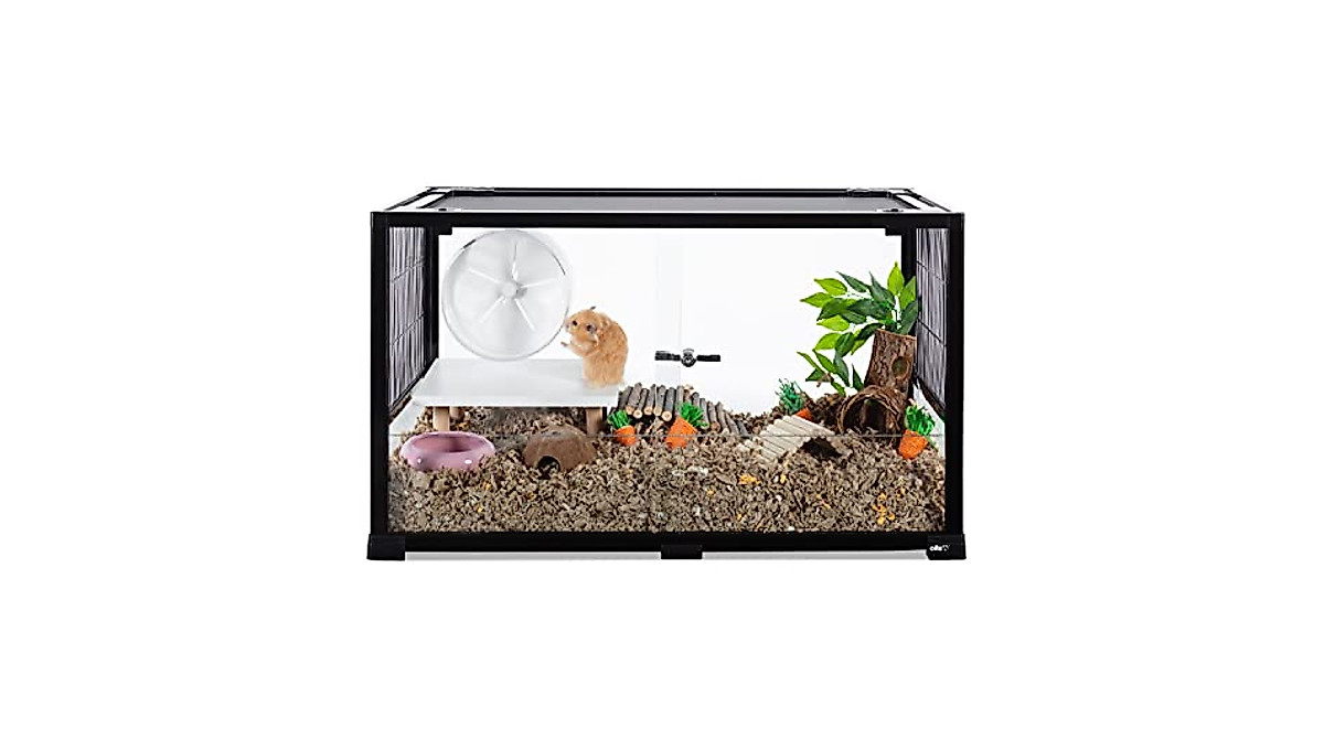 Large Glass Hamster Cage with Sliding Door & Ventilation