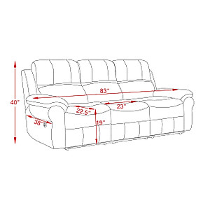 Plococo 85inch Power Recliner Sofa with Wireless Charger and Cupholder, Breathable Tech Cloth Fabric Reclining Sofa with Drop Down Table,USB Button,3 Seater Sofa (Khaki)