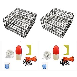 2-Pack of KUFA Vinyl Coated Crab Traps & Accessory Kits Including 100' Rope, Caliper, Harness, Bait Bag & Red/White Float (5"x11" Float, 5/16" Non-Lead Sinking Line)