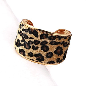 LIAO Jewelry Leopard Cuff Bracelet for Women Horse Hair Leather Wide Gold Open Bangle Bracelets