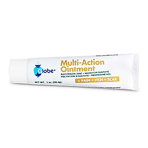 Globe Pain, Itch & Scar First Aid Antibiotic Ointment, (1 oz) Triple Antibiotic Anti-Itch, Scar Minimizer, for Minor Cuts, Scrapes, and Burns.