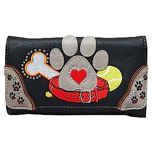 HW Collection Dog Paw Print Handbag Women Shoulder Purse Wallet Set Western Style (Black)