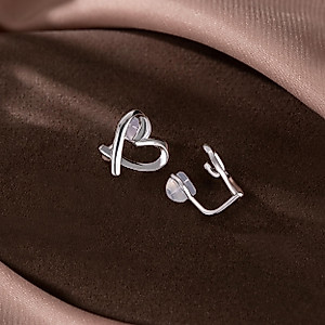 Reffeer Solid 925 Sterling Silver Love Heart Clip On Earrings Ear Cuffs for Women Teen Girls Heart Wrap Earrings No Piercing (A-Silver)