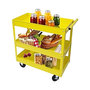 Generic 3 Tier Utility Service Cart 400 lbs, Steel Rolling Tool Cart on Wheels,Load Capacity for Mechanic Garage Warehouse Workshop & Repair Shop,Yellow