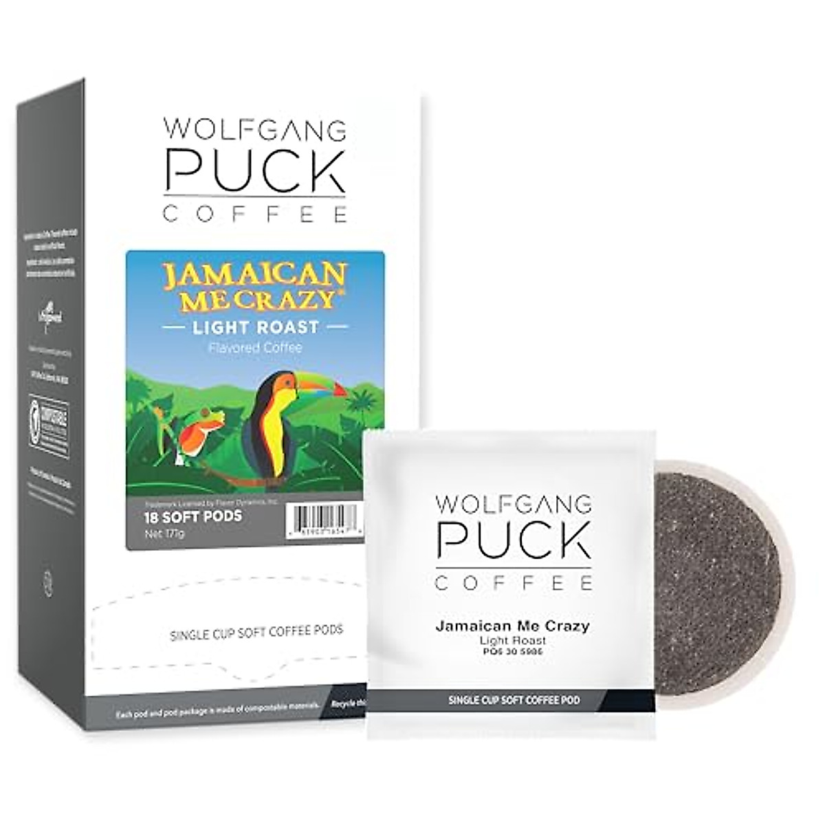 Wolfgang Puck Coffee, Jamaican Me Crazy Gram Coffee, 9.5 Gram Pods, 18 Count