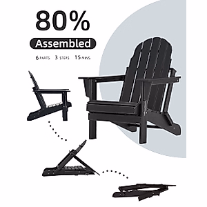 VOQNIS Adirondack Folding Chair, HDPE Outdoor Plastic Patio Chairs for Fire Pits, Gardens, Decks, Seaside Weather Resistant, Waterproof, Easy to Assemble (Black)