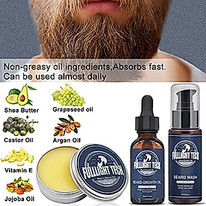 Beard Growth Kit,Beard Grooming Kit,Beard Kit W/Beard Roller,Beard Growth Oil,Beard Wash, Beard Balm,Comb,Brush,Shaving Scissors,Bag,E-book,Stocking Stuffers Birthday Gifts for Fathers Dad Men Him