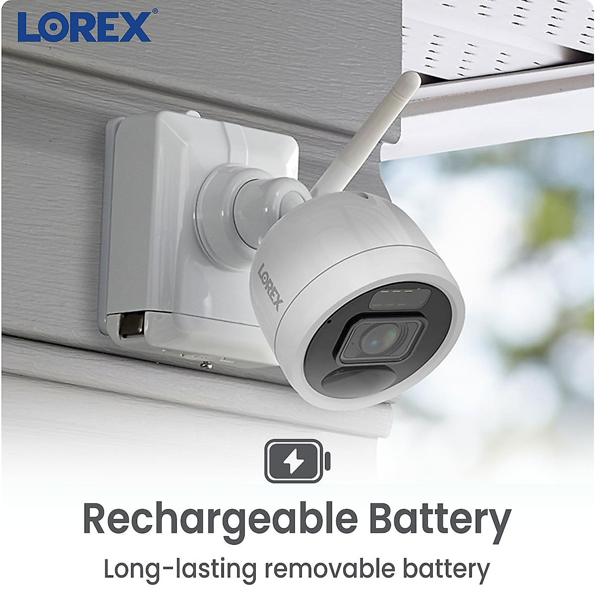 Lorex 2K Security Camera System with 32GB NVR – 8 Channel Battery Operated Wire Free Home Security System with 4 Cameras – Active Deterrence, Person Motion Detection, Weatherproof Outdoor & Indoor