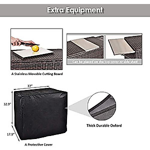 Grepatio 80 Quart Rattan Rolling Cooler Cart, Portable Wicker Cooler Trolley, Beverage for Patio Pool Party, Ice Chest with Cutting Board, Bottle Opener, Cap Catch and Cover (Single Top - Brown)