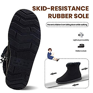 Girls Boots Warm Ankle Winter Boots Kids Soft Plush Lining Fur Collar with Zipper Snow Bootie Indoor Outdoor Shoes for Girls Big Kid 2 US Black