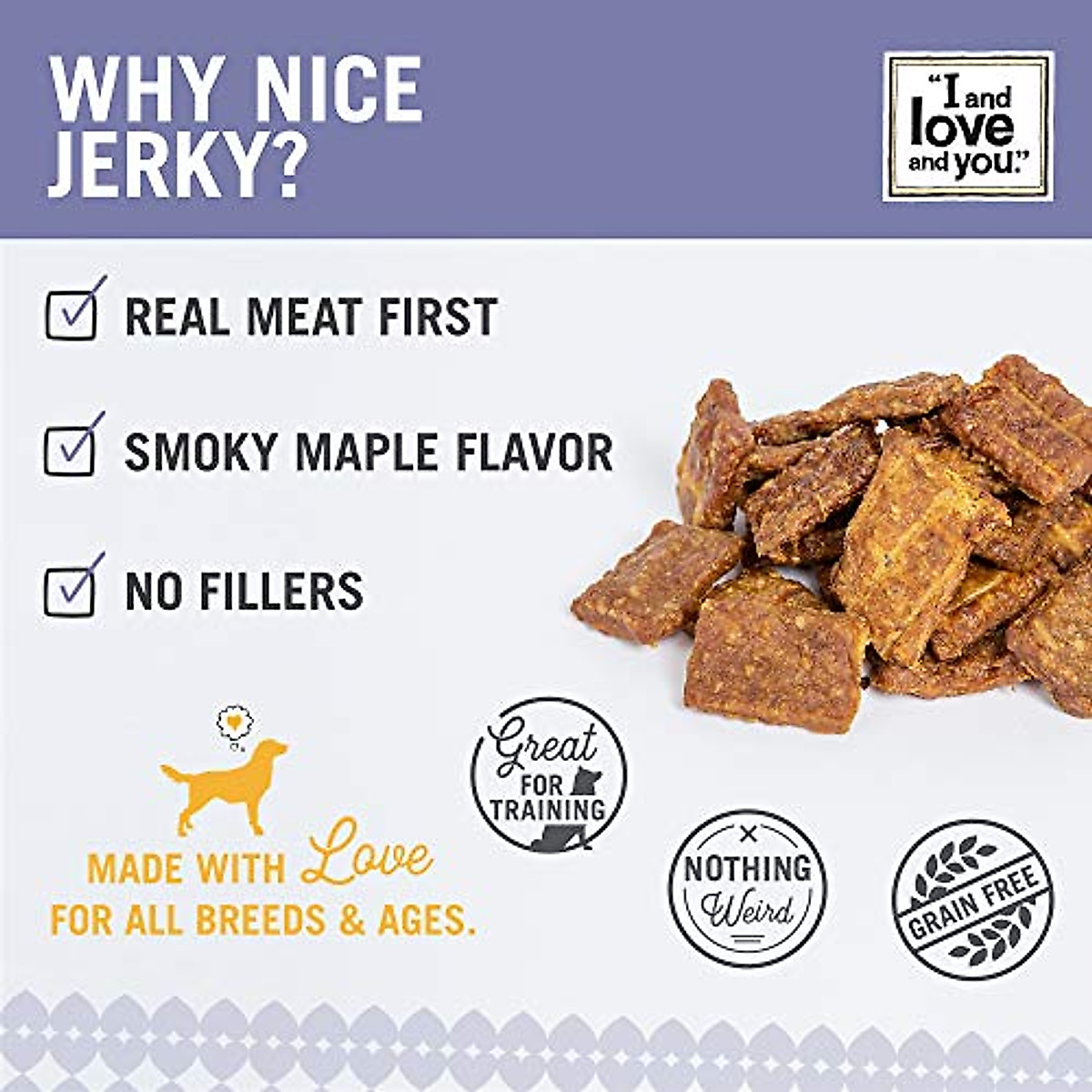 I and love and you Nice Jerky Bites - Grain Free Dog Treats, Chicken + Duck, 4-Ounce, Pack of 1