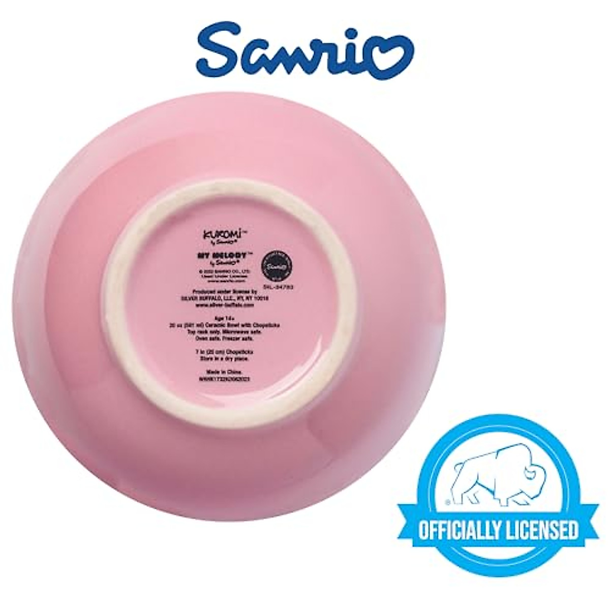 Silver Buffalo Sanrio Hello Kitty and Friends My Melody and Kuromi Pastel Flowers Ceramic Ramen Noodle Rice Bowl with Chopsticks, Microwave Safe, 20 Ounces