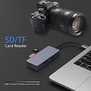 USB C HUB, 6 in 1 Aluminum Multiport USB C Adapter with 4K HDMI, USB 3.0, 2*USB 2.0, SD/TF Compatible for MacBook, Surface Pro/Go, Pad Pro/Air, Laptop and Other Type C Devices