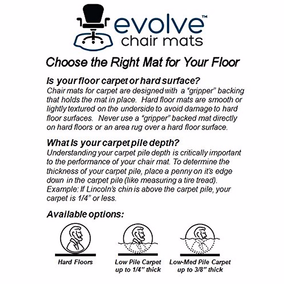 Evolve Modern Shape 42"x 56" Clear Office Chair Mat with Lip for Low and Medium Pile Carpet, Made in The USA by Dimex, C5D5001J