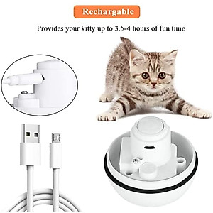 Pakoo Interactive Cat Toys Ball Smart Automatic Rolling Kitten Toys USB Rechargeable Motion Ball + Spinning Led Light with Timer Function The Best Entertainment Exercise Gift for Your Kitty