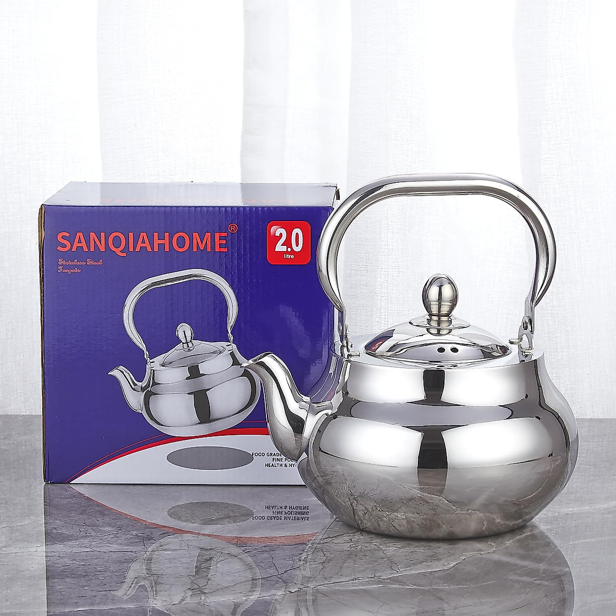 SANQIAHOME Stainless Steel Teapot With Removeable Infuser 71 oz (2000ml) Thickened Mirror Polished Stovetop Tea Maker for Herbal and Infusion