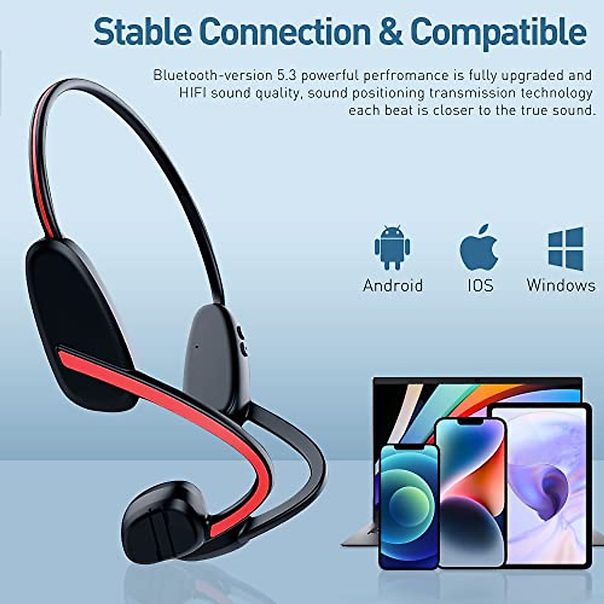 DOVIICO Bone Conduction Headphones Bluetooth-Open Ear Headphones Waterproof 12 Hours Battery Life Wireless Earphones Earbuds with Microphone Sports Headset for Running, Cycling, Fitness and Hiking