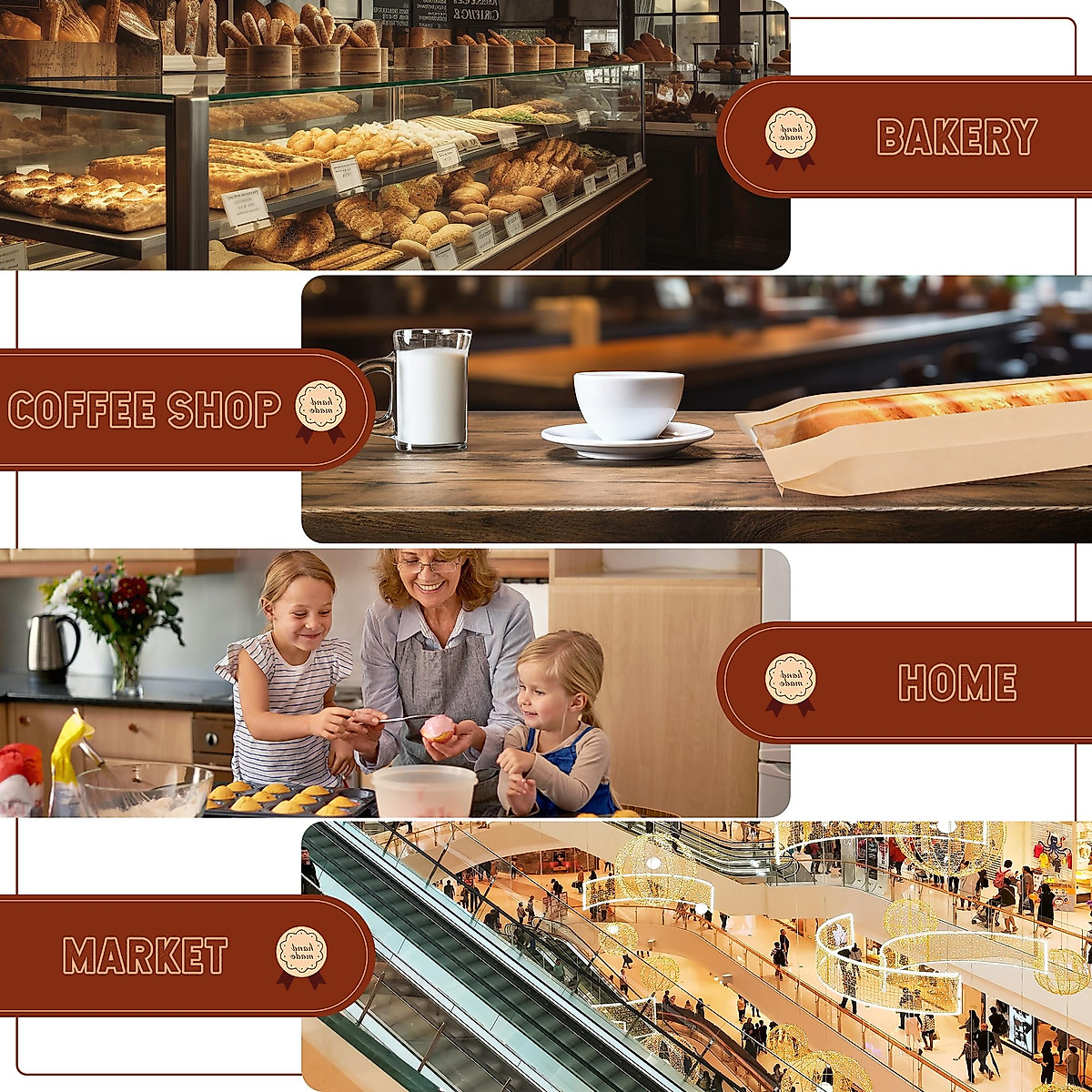 50 Pack Baguette Bags for Homemade Bread with Stickers, Large Sourdough Paper Bread Bags with Clear Window, Bread Storage for Homemade Bread Sourdough Bread Baking Supplies (Brown, 23.5*4.3*1.6 Inch)