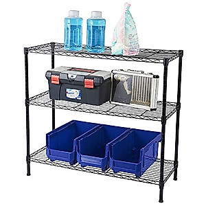 SoSo-BanTian1989 Metal Standing Shelf Units, 36" W x 14" D x 32" H Expandable/Adjustable Steel Wire Shelving Large Storage Rack Organizer (3-Tiers, Black)