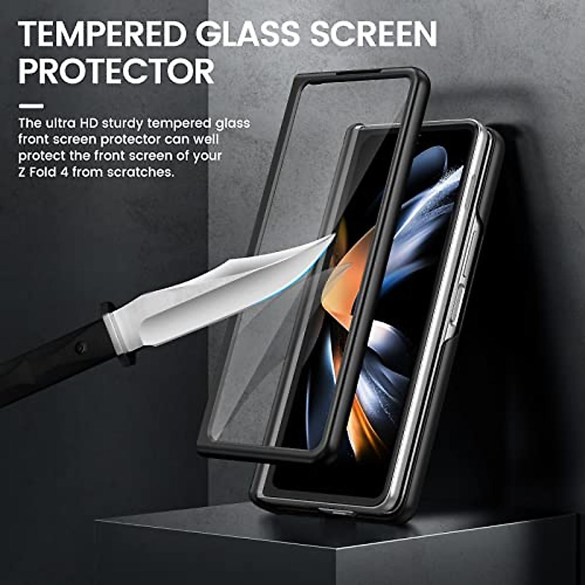 VEGO for Galaxy Z Fold 4 Case with S Pen Holder, Metal Kickstand Case with [Hinge Protection & Screen Protector], PU Leather Protective Case for Samsung Z Fold 4 5G 2022 New Released - Midnight Black