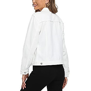 MISS MOLY Women's Denim Jackets Long Sleeve Casual Soft White Jean Jacket M