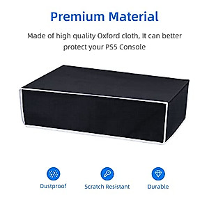 Mcbazel Horizontal Dust Cover for PS5 Console, 1680D Oxford Cloth Anti-Scratch Waterproof Dust Case with Back Cable Port for Playstation 5 Consoler - Black with White Line
