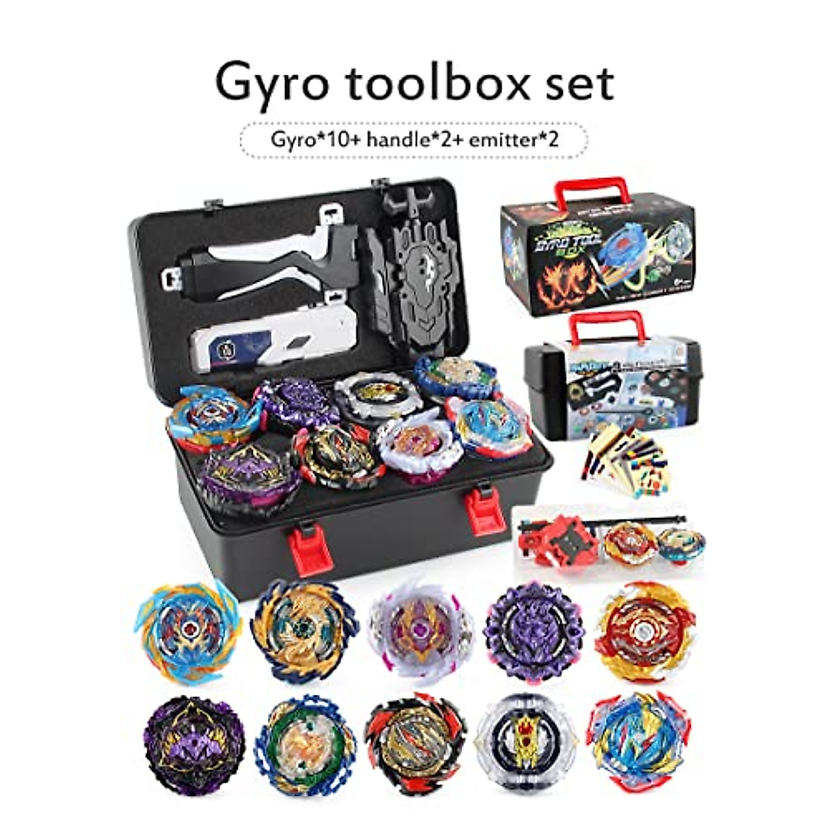 Battling Top Set, Burst Gyro Toys 10 Spinning Tops 2 Launchers Combat Battling Game with Portable Storage Box Gift for Kids Children Boys