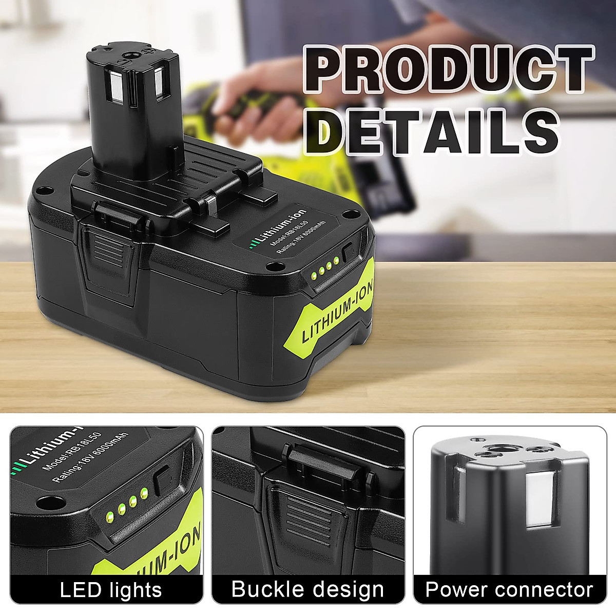 ARyee 6000Ah 18V P108 Replacement Battery for Ryobi 18V Lithium Battery P102 P103 P104 P105 P107 P109 Ryobi ONE+ Cordless Tool