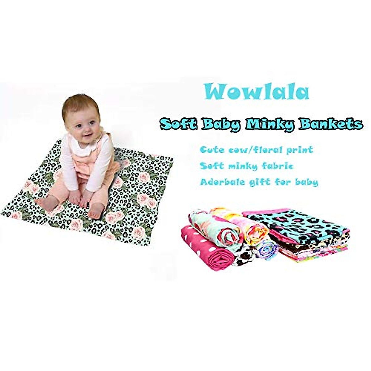 Wowlala Baby Blanket for Newborn- Receiving Blanket and Headband Set for Crib Stroller,Baby Shower Newborn Gift(Leopard Print Turquoises/hot Pink)