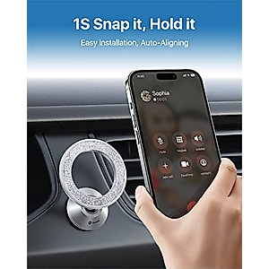 andobil Magnetic Phone Holder for Car [Fashion Bling, Invisible Mini] Compatible with MagSafe 3 Pop-Socket iPhone 14 Pro Max 13 12 S23 S22 15 etc, 360° Rotation Dashboard Mount, Cute Car Accessories