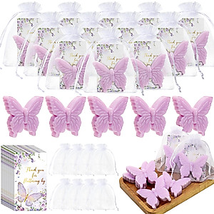 Dunzy 30 Set Butterfly Theme Baby Shower Favors for Guests Butterfly Soap Favors with Thanks You Cards Gift Bags Gender Reveal Baptism Decorations Wedding Bridal Party Favor (Purple)