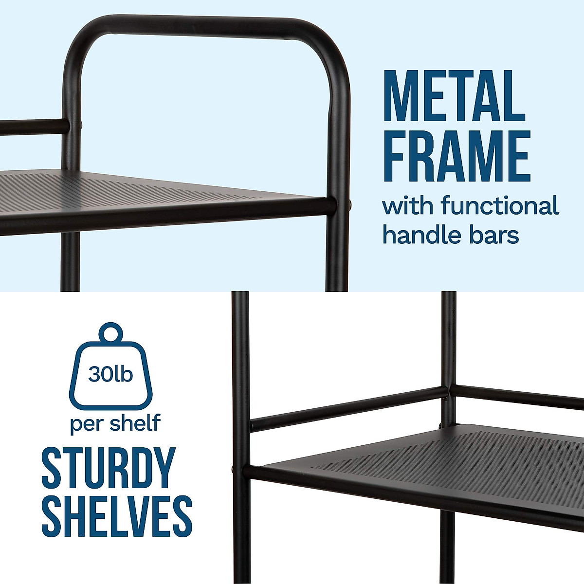 Richards Homewares Durable Metal Multi-Purpose Rolling Utility Cart, 4-Tier, Black