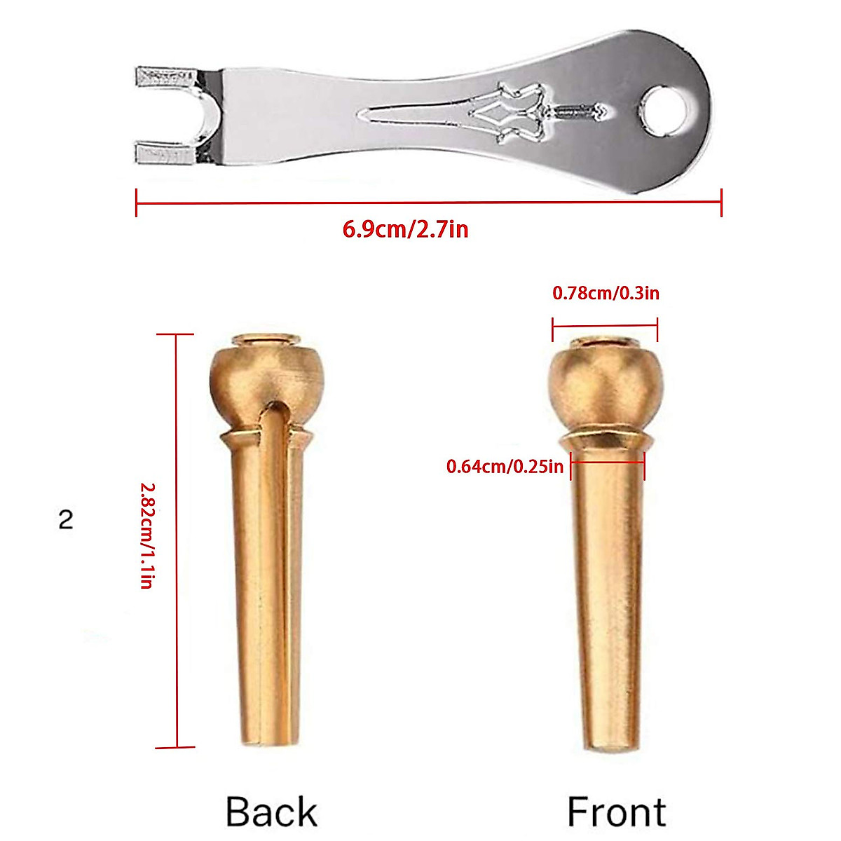 6 PCS Guitar Bridge Pins Brass For Acoustic Guitar,With Bridge Pins Remover Puller