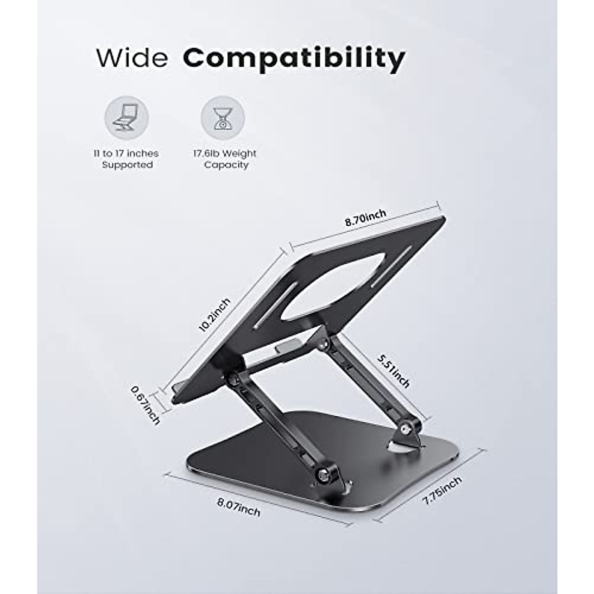 Orlian Laptop Stand Adjustable Computer Stand Sturdy Aluminum Laptop Stand for Desk Foldable Laptop Holder Portable Laptop Riser for 11–17-inch Laptop Notebook Tablet and More