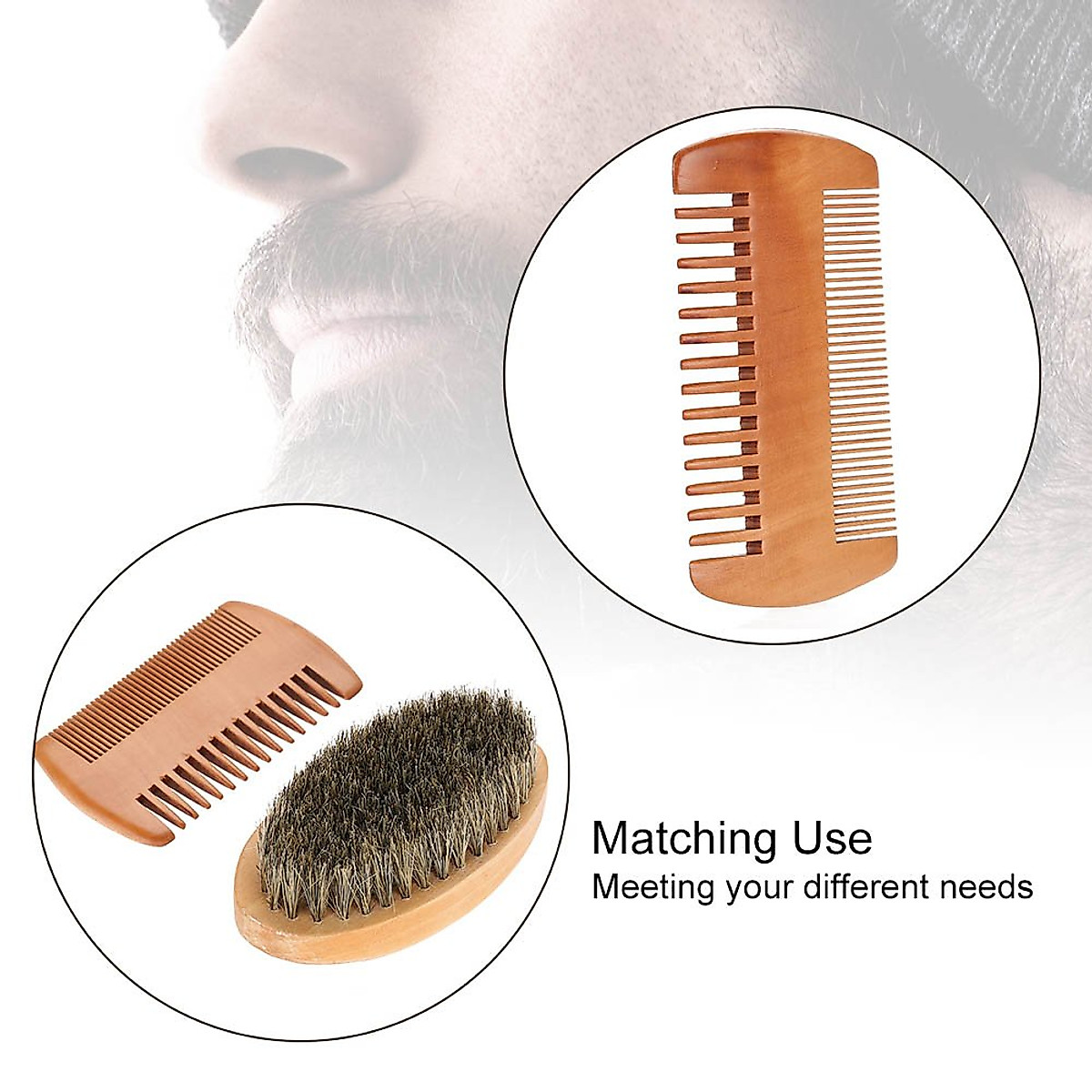 Men's Beard and Mustache Care Kit - Oval Brush, Comb, Grooming Tools for Softening, Conditioning, and Cleaning