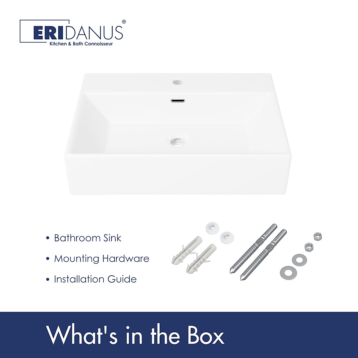 24" x 16" Bathroom Sink Vessel Rectangle, Eridanus Hang Wall Mount Sinks Countertop Vanity Floating Trough Washbasin, Ceramic Porcelain Modern White Art Basin Bowl with Overflow