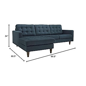 Modway Empress Mid-Century Modern Upholstered Fabric Left-Arm Facing Sectional Sofa in Azure