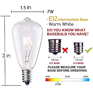 Edison Light Bulbs 10-Pack Replacement ST38 Clear Bulbs - 7 Watts G40/E12 Screw Base for Indoor/Outdoor Patio String Lights, Warm White