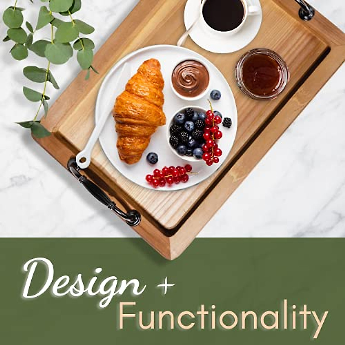 2 Pack Wooden Rustic Serving Tray with Handle for Coffee Bar, Living Room and Patio - Stackable Trays lend Rustic or Farmhouse Feels to Your Home