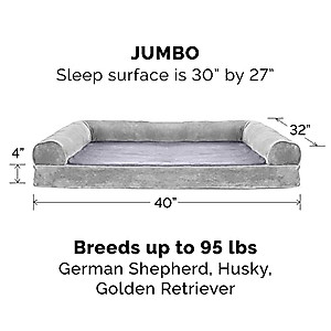 Furhaven XL Orthopedic Dog Bed Faux Fur & Velvet Sofa-Style w/ Removable Washable Cover - Smoke Gray, Jumbo (X-Large)