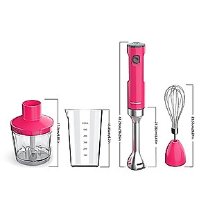 OUTRONSM Cordless Hand Blender, CordIess Immersion Blender Rechargeable, with Charging Cable, 500ml Chopper, 600ml Container, Egg Whisk, for Smoothies, Milkshakes, Infant Food and Soups – Red